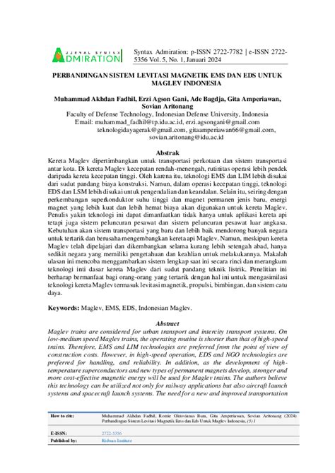 Pdf Perbandingan Sistem Levitasi Magnetik Ems Dan Eds Untuk Maglev Indonesia