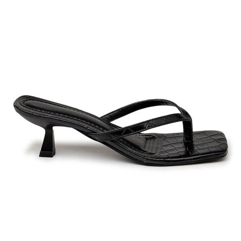 Tamanco De Dedo Feminino Salto Baixo Fino 5410 Croco Pretoonc Saltos