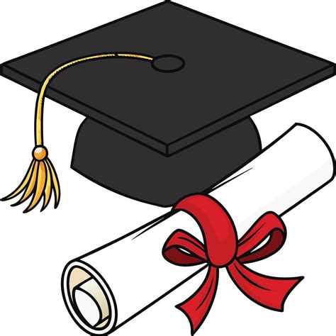 Cartoon Graduation Cap And Diploma With Red Ribbon Illustration
