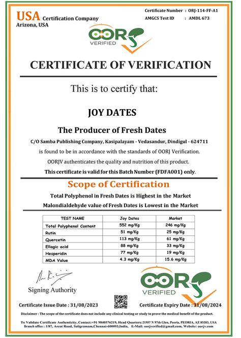 Certificate Joy Dates