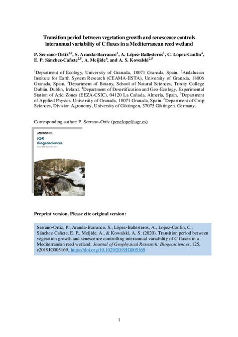 Pdf Transition Period Between Vegetation Growth And Senescence