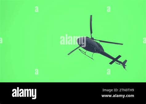 Helicopter Flying On Green Screen Low Angle Camera Realistic