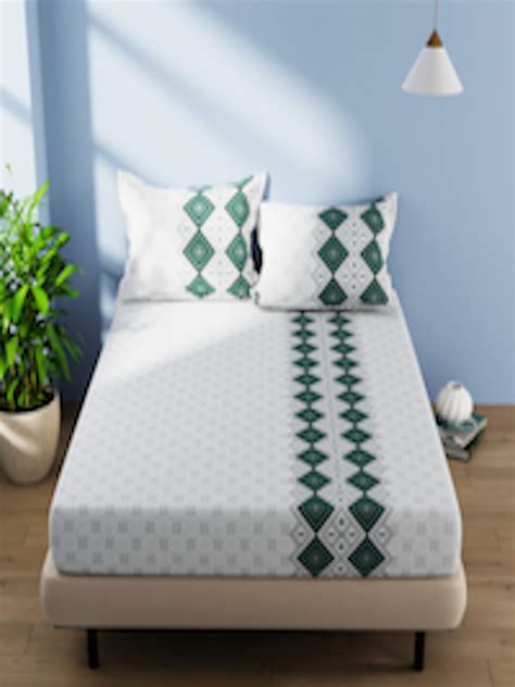 Buy Bianca Serina Grey And Green Printed 140 Tc Pure Cotton Queen Bedsheet With 2 Pillow Covers