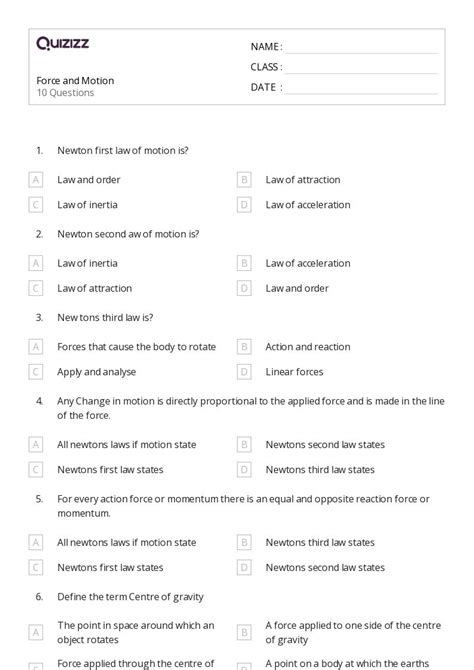 50 Forces And Newtons Laws Of Motion Worksheets For 11th Class On Quizizz Free And Printable