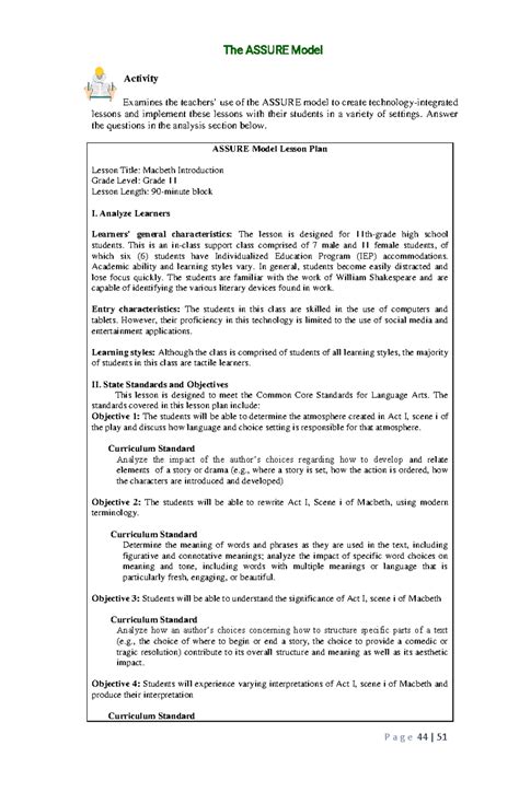 The Assure Model Activity Examines The Teachers‘ Use Of The Assure