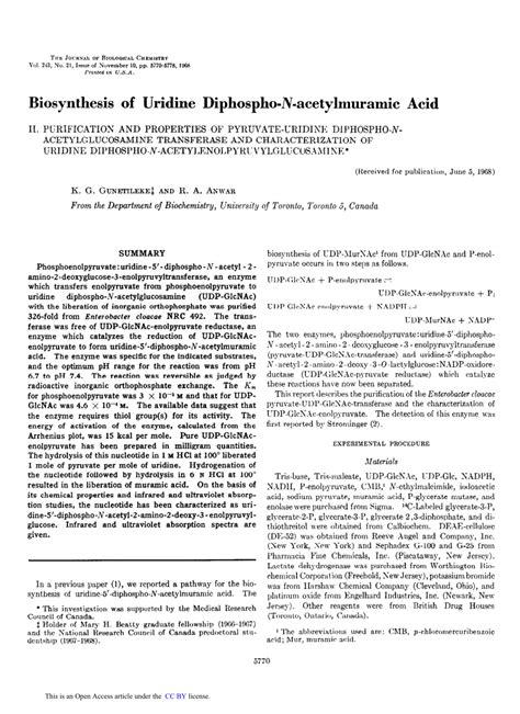 Pdf Biosynthesis Of Uridine Diphospho N Acetylmuramic Acid