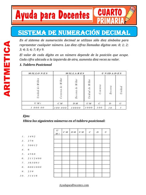 Sistema De Numeracion Decimal Para Cuarto De Primaria Pdf Decimal
