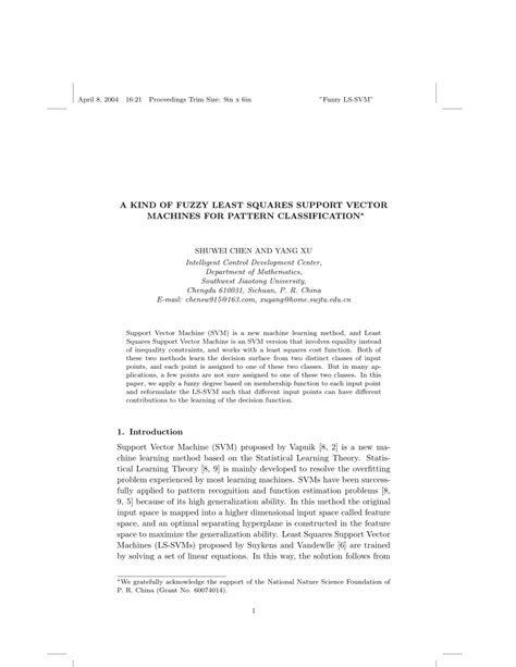Pdf A Kind Of Fuzzy Least Squares Support Vector Machines For Pattern