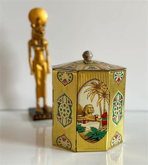Vintage Egyptian Tin From England Lovells Toffee Rex Tin Container