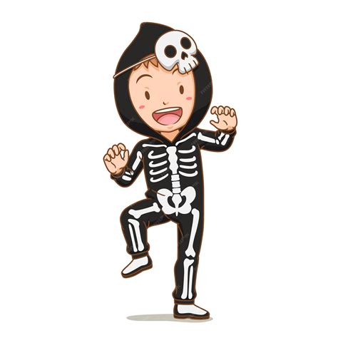 Premium Vector Cartoon Boy Wearing Skeleton Costume