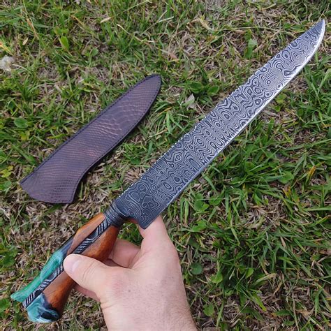 Faca Artesanal Integral Forjada Aço Damasco 256 Camadas Full Tang Cabo