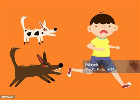 Kuduz Hastalığı Kavramı Kızgın Köpekten Koşan Çocuklar Vektör