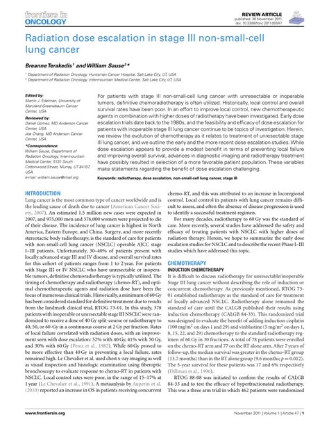 Pdf Radiation Dose Escalation In Stage Iii Non Small Cell Lung Cancer