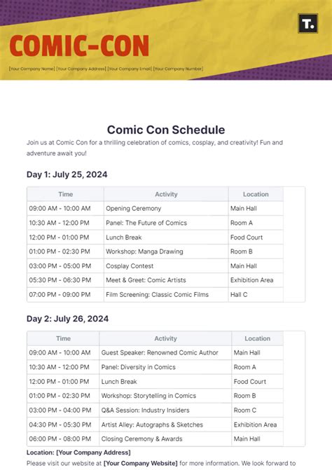 Free Comic Con Schedule Template To Edit Online