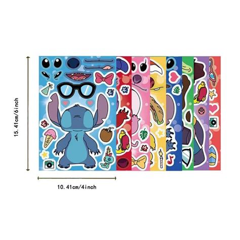 Party Favors Activity Stickers Sheets Stitch Theme 8 Piece Pretty
