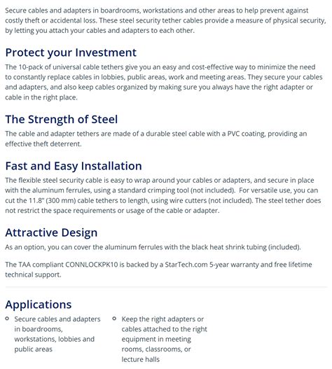 Startech 10 Pk Security Cable Tethers For Adaptersdongles Anti Theft