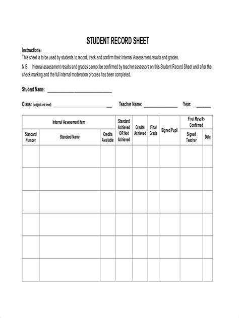 Student Grade Record Template