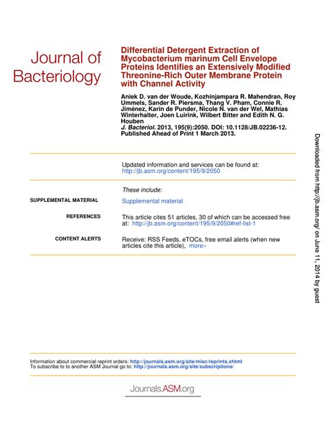 Pdf Differential Detergent Extraction Of Mycobacterium Marinum Cell Envelope Proteins
