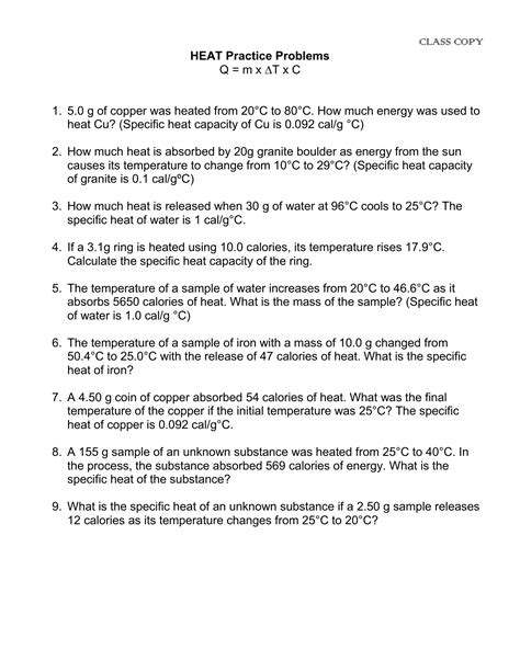 Heat Practice Problems
