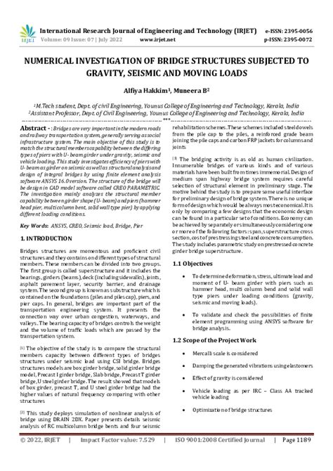Pdf Numerical Investigation Of Bridge Structures Subjected To Gravity