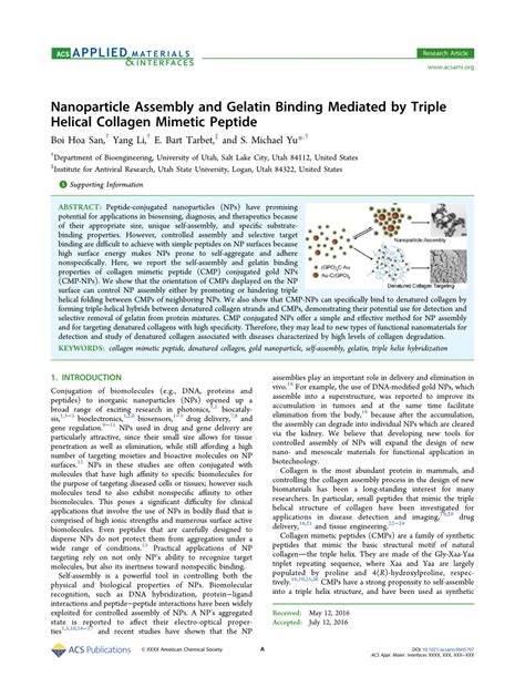Pdf Nanoparticle Assembly And Gelatin Binding Mediated By Triple