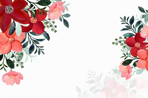 Fondo De Flores Rojas Y Hojas Verdes Con Acuarela Vector Premium
