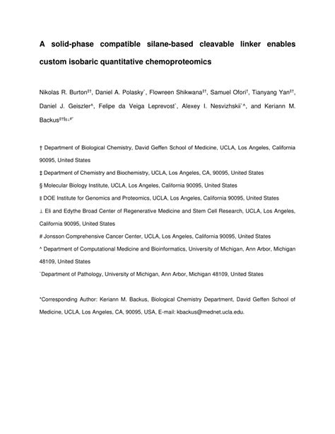 Pdf A Solid Phase Compatible Silane Based Cleavable Linker Enables Custom Isobaric