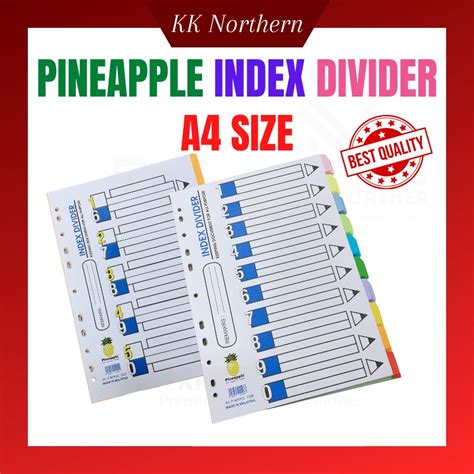Colour Index Divider File Filing Separator A4 Size Indeks Table Of