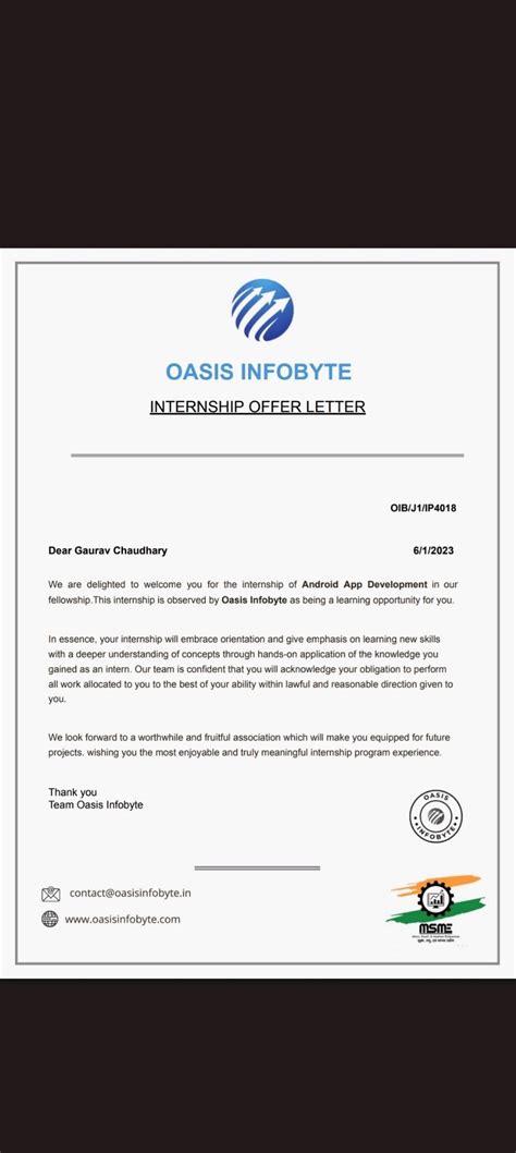 Gaurav Chaudhary On Linkedin Androiddeveloper Internship Oasisinfobyte