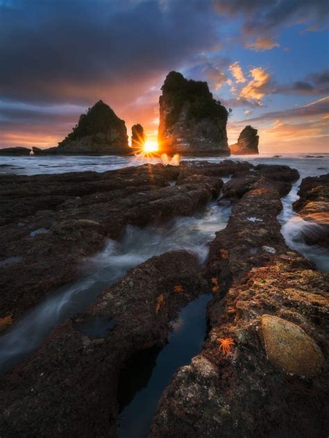 Spectacular Sunset At The Beach New Zealand Coast Photography
