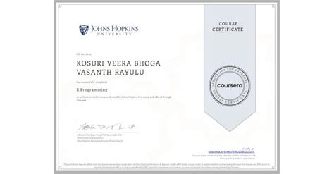 Kosuri Vasanth Rayulu On Linkedin Completion Certificate For R Programming