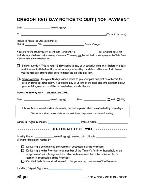 Free Oregon 1013 Day Notice To Quit Non Payment Pdf Word