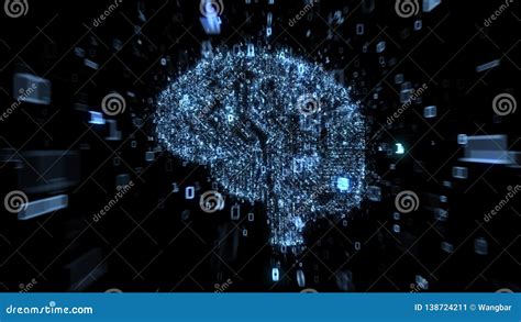 blue digital brain concept computer circuit with binary code stock