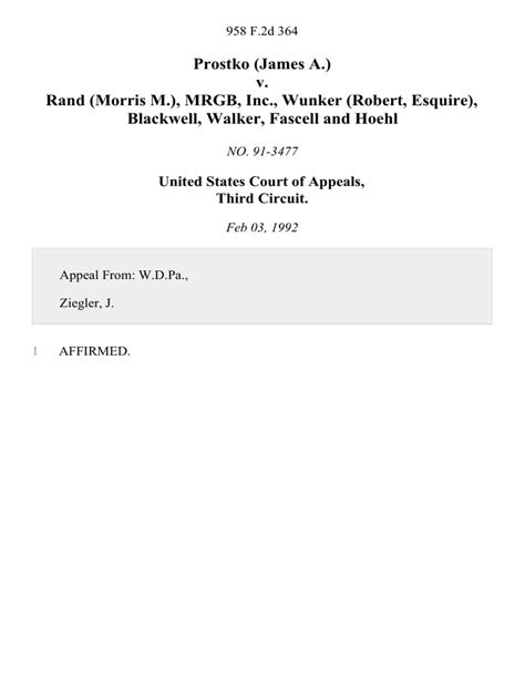 Prostko James A V Rand Morris M Mrgb Inc Wunker Robert Esquire Blackwell Walker