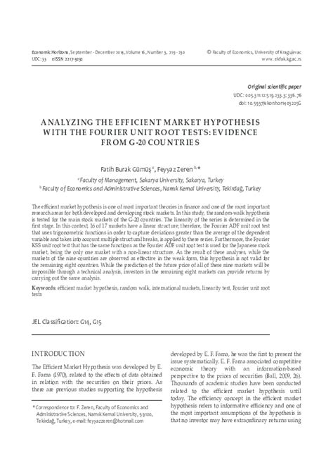 Pdf Analyzing Efficient Market Hypothesis With Fourier Unit Root