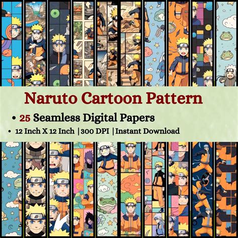 Naruto Cartoon Seamless Patternnaruto Digital Downloadrepeating
