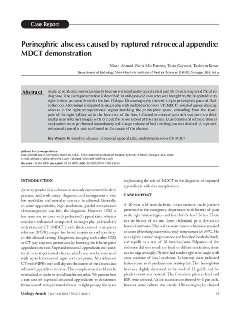 Pdf Perinephric Abscess Caused By Ruptured Retrocecal Appendix Mdct