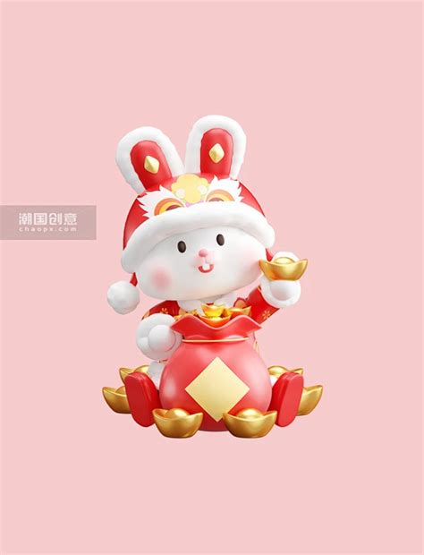 3d兔年新年新春春节毛绒喜庆兔子福袋图片潮国创意 花瓣网
