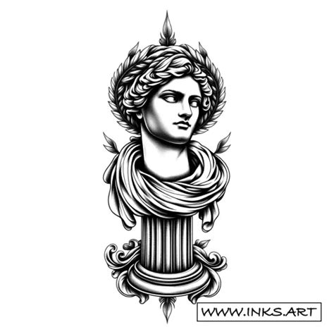 Tattoo Design Classical Statue With Laurel Wreath Style Blackwork