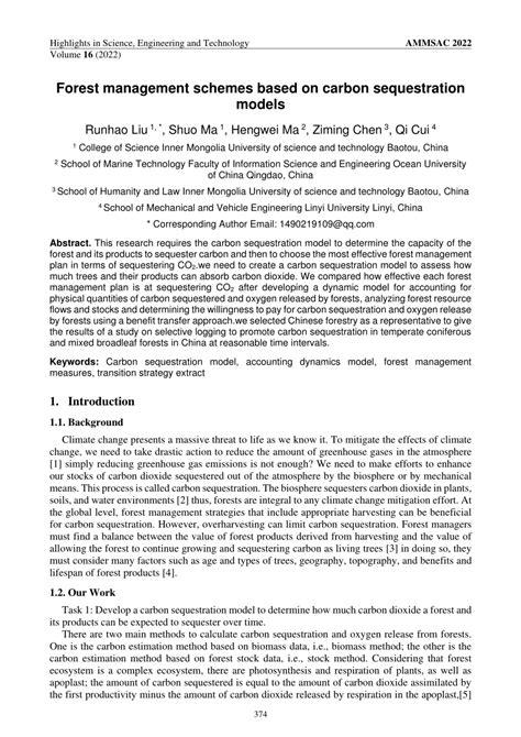 pdf forest management schemes based on carbon sequestration models