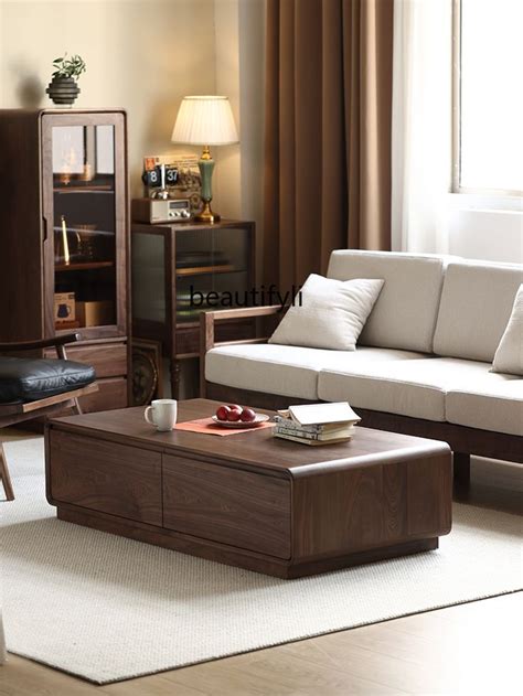 North America Black Walnut Wooden Tea Tv Cabinet Unit Nordic Small