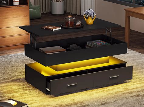 Table Basse Réglable En Hauteur Avec Led 2 Tiroirs Contrôlé Par App