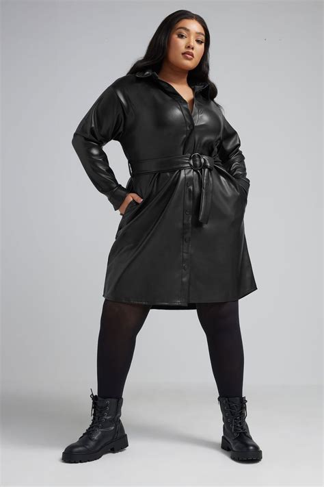 Limited Collection Plus Size Black Faux Leather Shirt Dress Leather