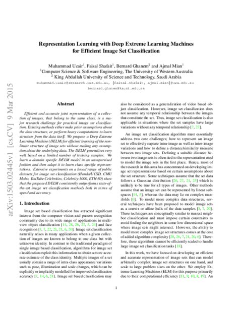 Pdf Representation Learning With Deep Extreme Learning Machines For Efficient Image Set