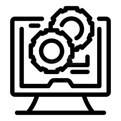 Computer Showing Gears Representing Working Process Icon Stock