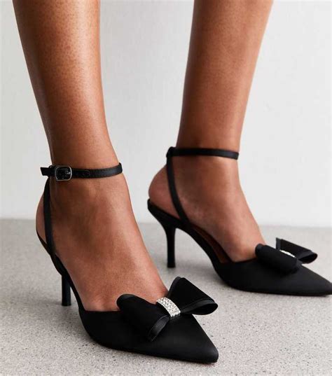 Black Satin Bow Embellished Stiletto Heels New Look