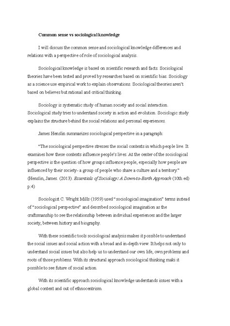 Common Sense Vs Sociological Knowledge Sociological Knowledge Is