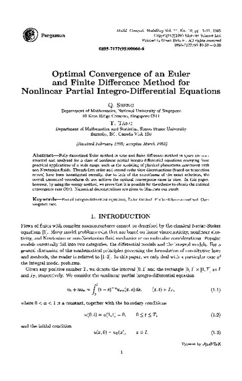 Pdf Optimal Convergence Of An Euler And Finite Difference Method For Nonlinear Partial Integro
