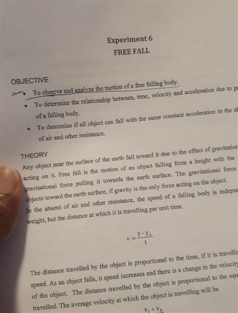 Experiment FREE FALL OBJECTIVE To Observe And Chegg