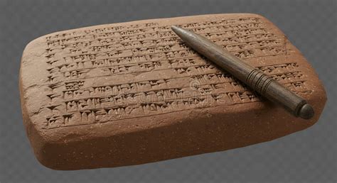 Ancient Cuneiform Clay Tablet And Writing Stylus Stock Illustration